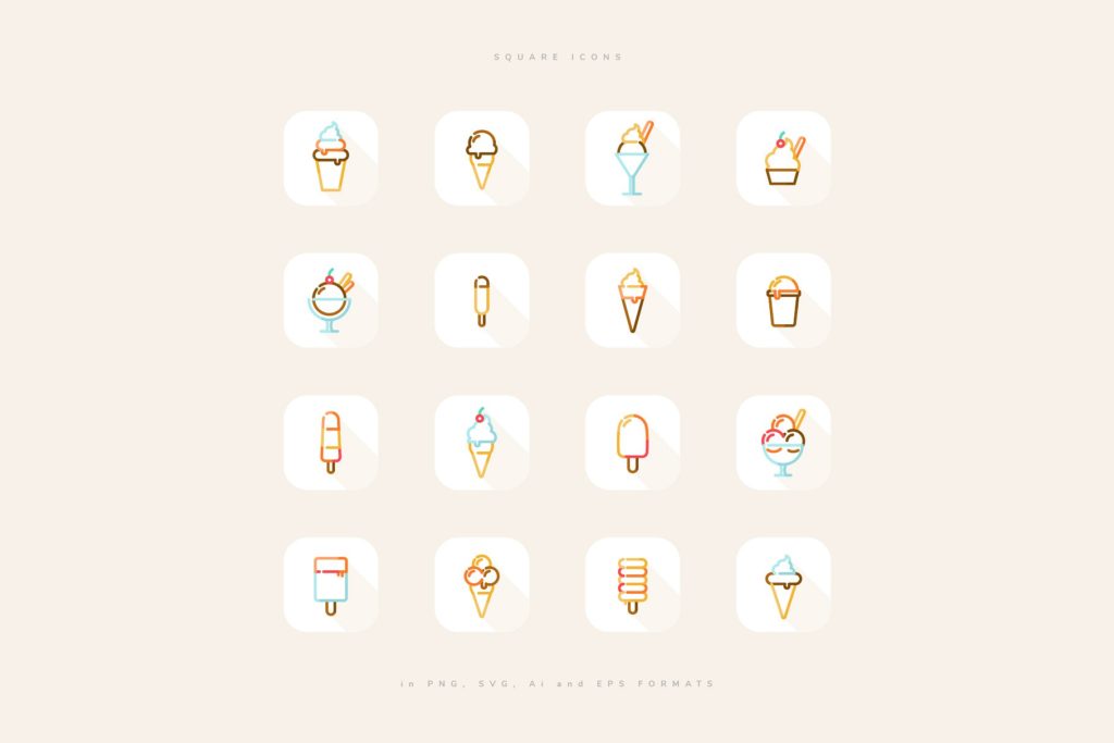 16枚极简冰淇淋矢量图标打包下载[PNG,SVG,EPS, AI ] - 云瑞设计