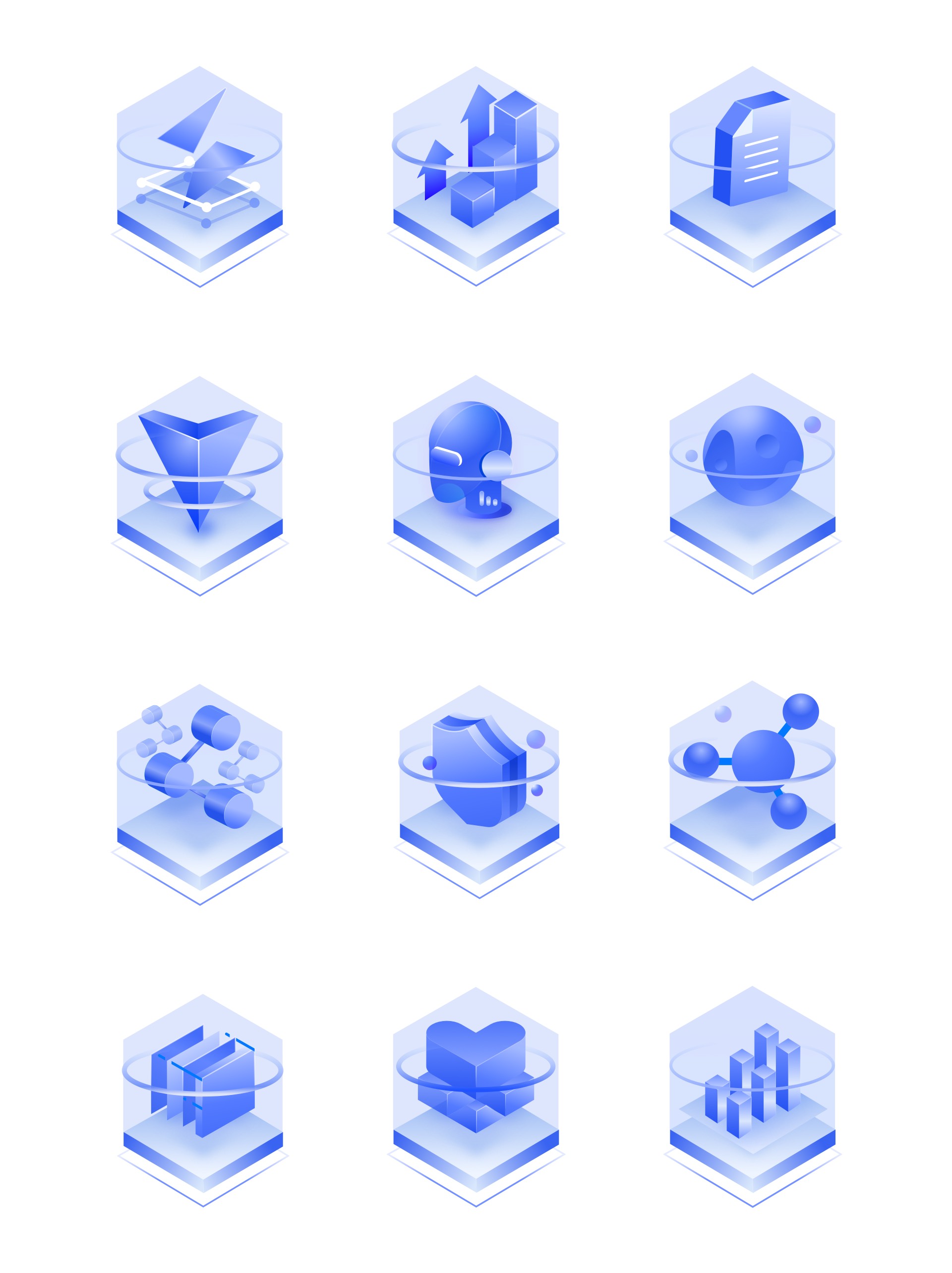 蓝色科技感3D立体大数据可视化UI图标icon - 云瑞设计